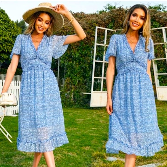 Graceasy | Dresses | Nwt Graceasy Flowy Aline Midi Dress In Blue Floral ...